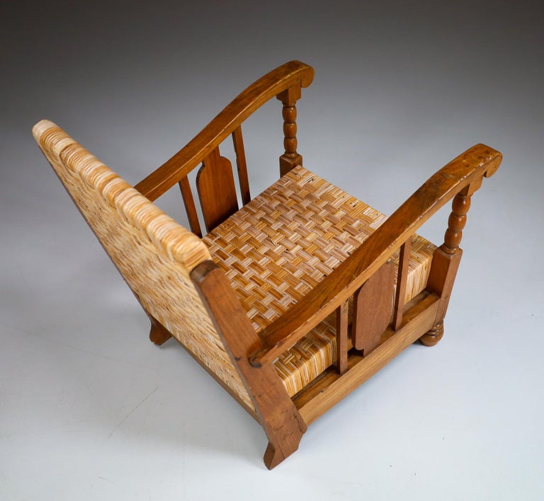 British Colonial Rattan And Wood Art Deco Lounge Chair, India 1920s For ...