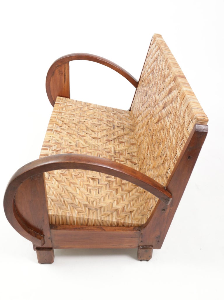 British Colonial Rattan and Wood Art Deco Lounge Sofa, c. 1920s at 1stDibs