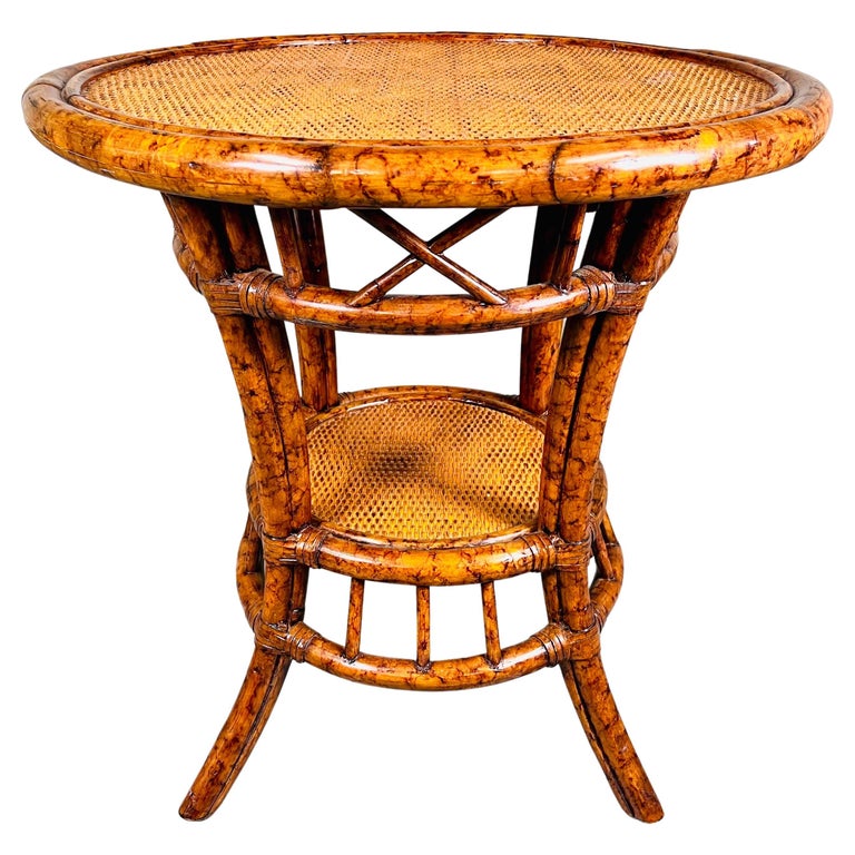 British Colonial Round Bohemian Faux Burnt Bamboo and Grasscloth ...