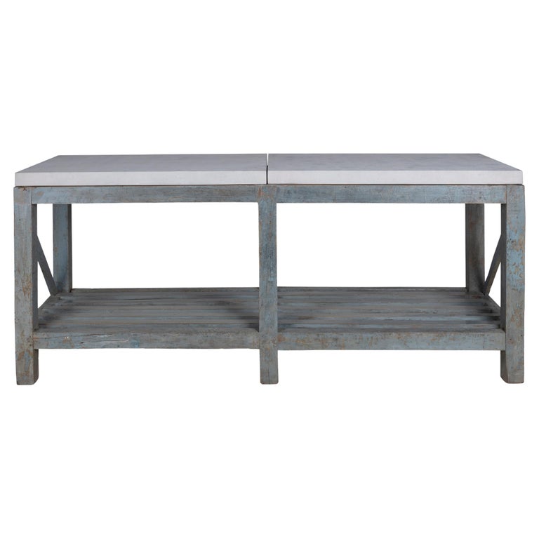 British Colonial Server in Original Paint Patina with Limestone Top at ...