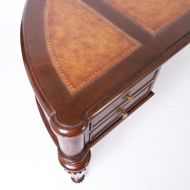 British Colonial Style Demi-Lune Leather Top Desk For Sale at 1stDibs