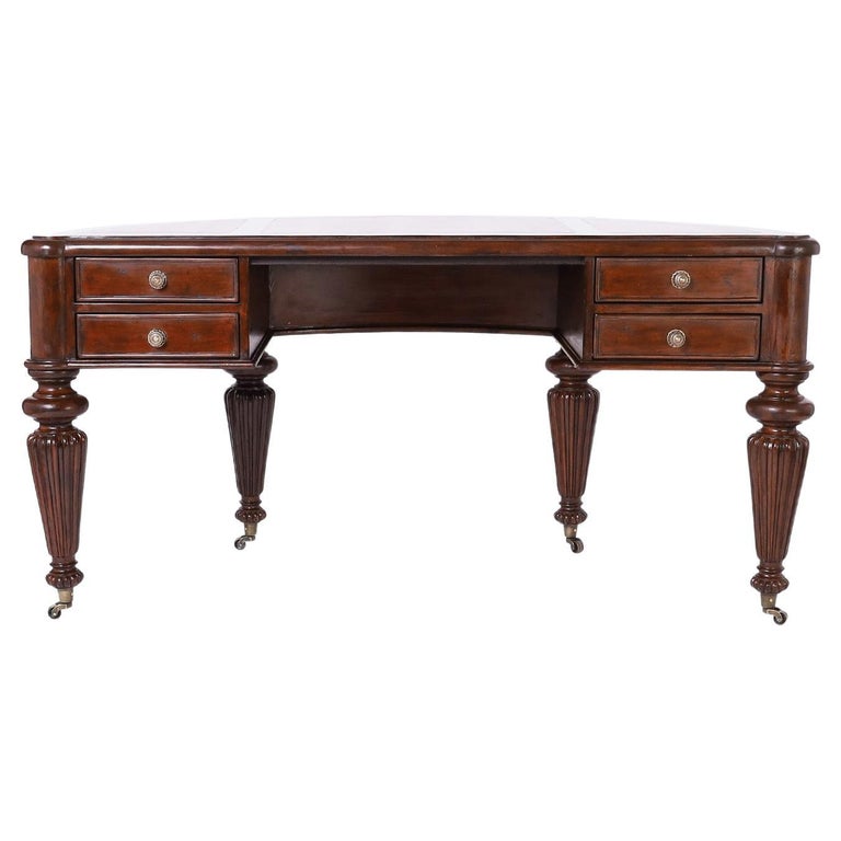 British Colonial Style Demi-Lune Leather Top Desk For Sale at 1stDibs