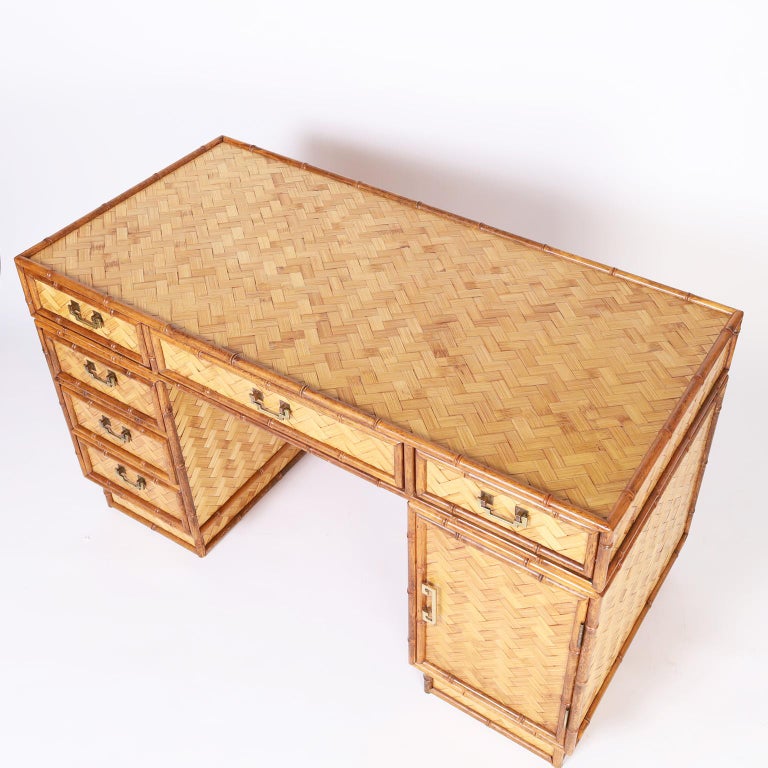 British Colonial Style Faux Bamboo and Reed Desk For Sale at 1stDibs