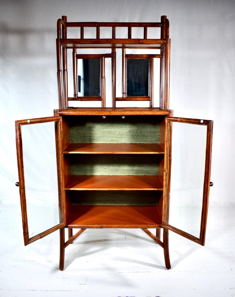 British Colonial Style Faux Bamboo Grasscloth Etagere For Sale at 1stDibs