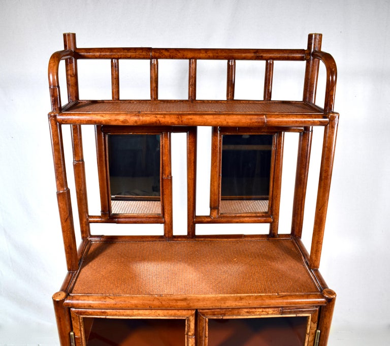 British Colonial Style Faux Bamboo Grasscloth Etagere For Sale at 1stDibs