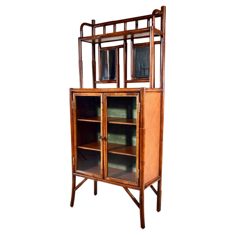 British Colonial Style Faux Bamboo Grasscloth Etagere For Sale at 1stDibs