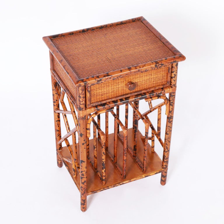British Colonial Style Faux Bamboo Stand with Magazine Rack For Sale at ...