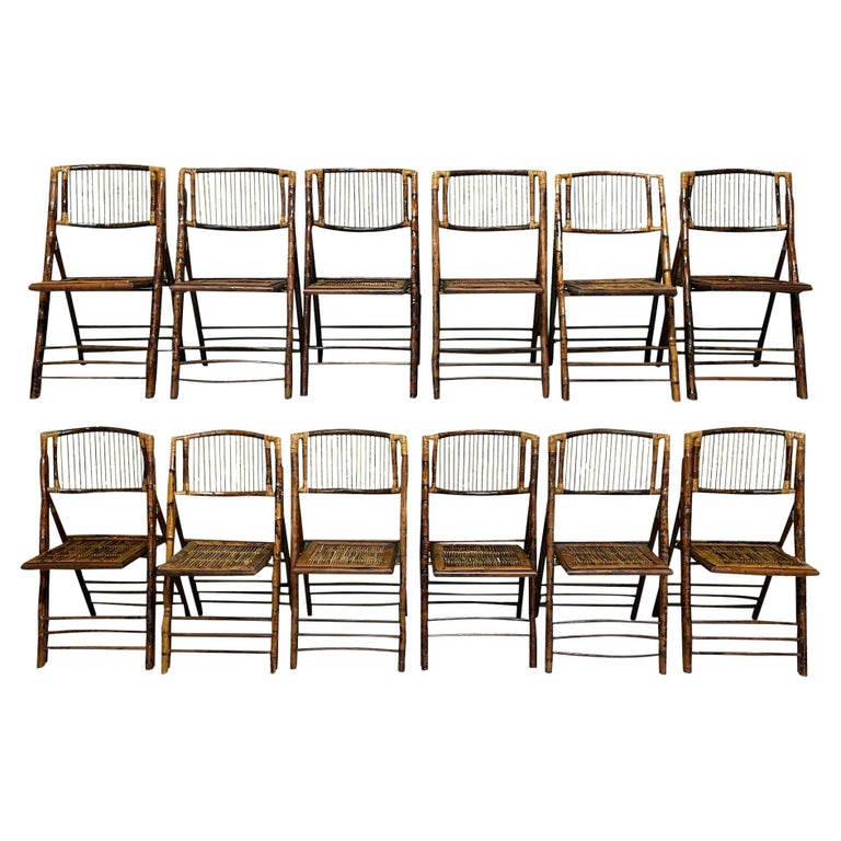 British Colonial Style Folding Bamboo Tiger Wood Safari Chairs, Set of ...