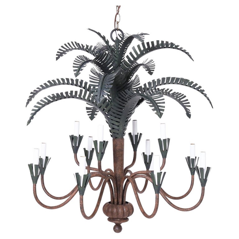 British Colonial Style Mid-Century Tole Palm Tree Chandelier at 1stDibs