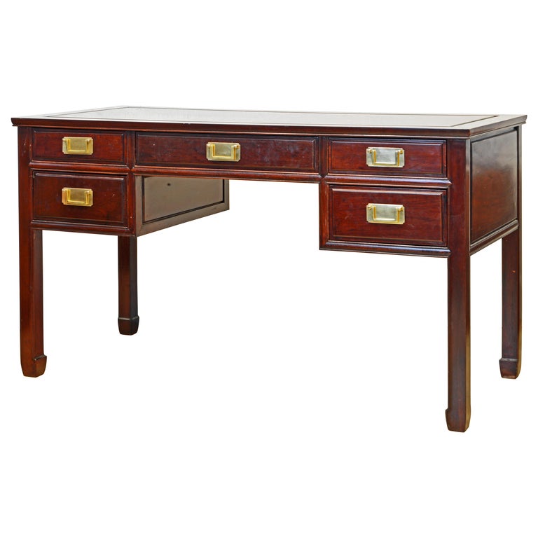 British Colonial Style Ming Inspired Solid Mahogany Five Drawer Desk ...