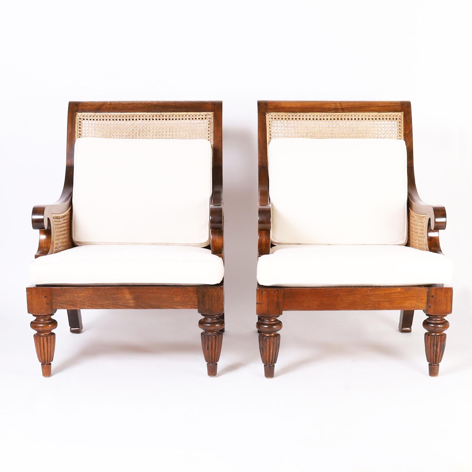 British Colonial Style Pair of Caned Armchairs at 1stDibs