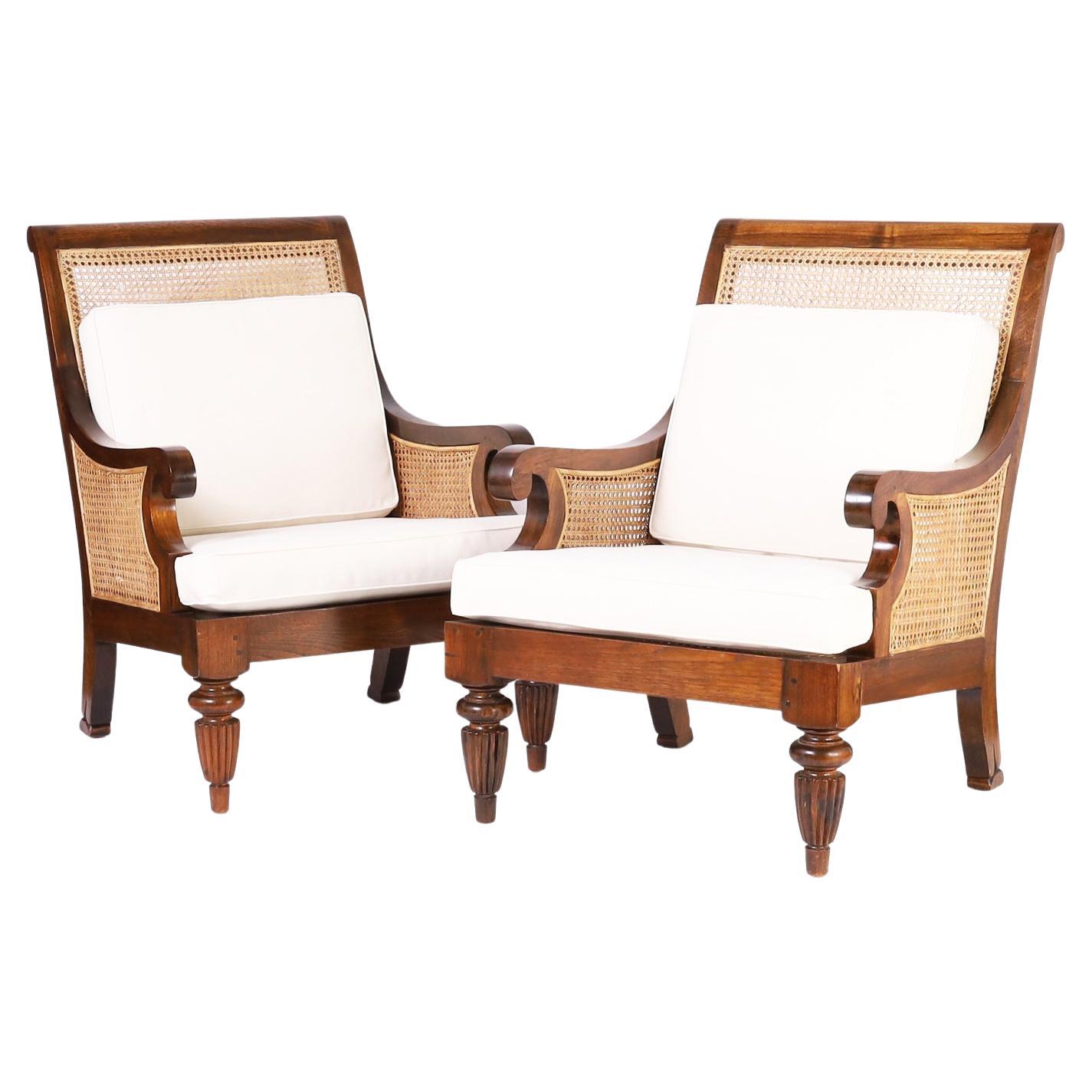 British Colonial Style Pair of Caned Armchairs at 1stDibs
