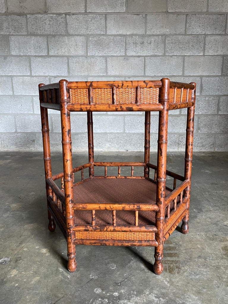 British Colonial Style Tiered Hexagon Table in Faux Bamboo and Cane For ...