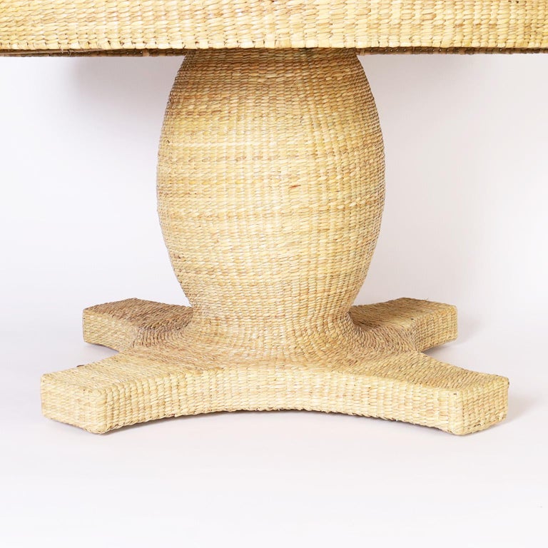 British Colonial Style Wicker Pedestal Dining Table at 1stDibs