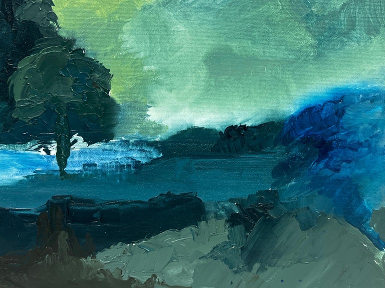 British contemporary - Atmospheric Moody Blue Landscape with Tree and ...