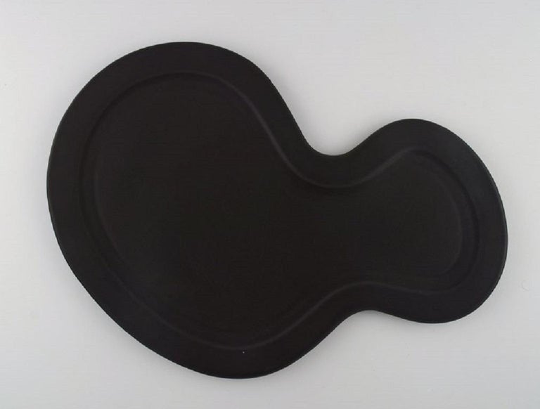 British Design, Five Large Freeform Plates in Black Glazed Porcelain ...