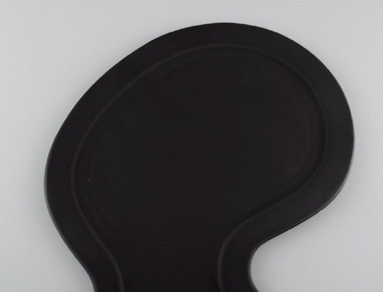 British Design, Five Large Freeform Plates in Black Glazed Porcelain ...