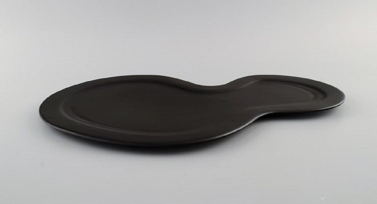 British Design, Five Large Freeform Plates in Black Glazed Porcelain ...