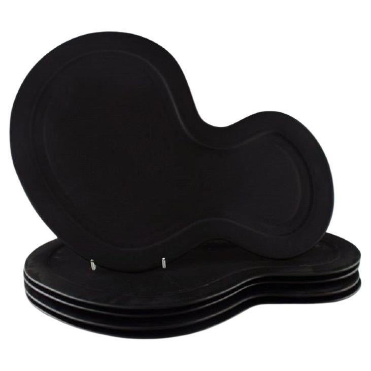 British Design, Five Large Freeform Plates in Black Glazed Porcelain ...