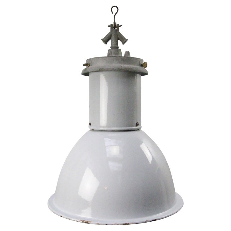 British Gray Enamel Vintage Industrial Pedant Light For Sale at 1stDibs
