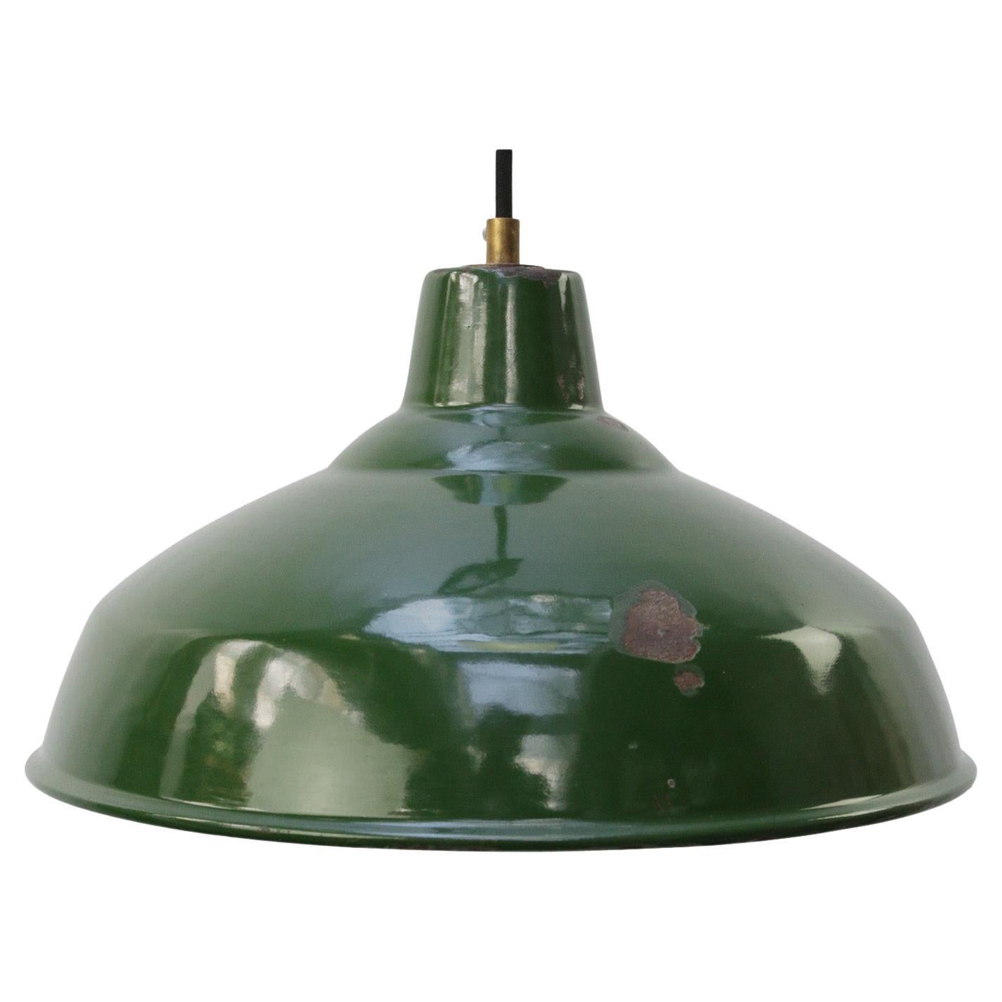 British Green Enamel Vintage Industrial Pendant Light For Sale at 1stDibs