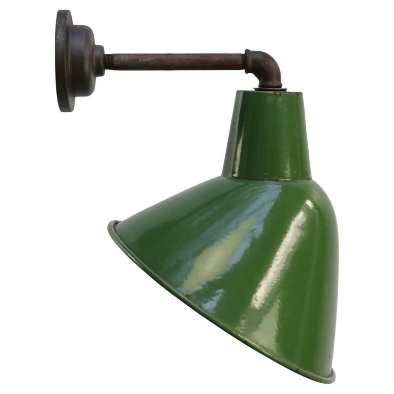 British Green Enamel Vintage Industrial Scone Wall Light at 1stDibs