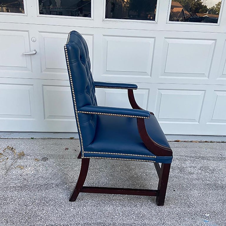British Leather Button Tufted Back Armchair For Sale at 1stDibs