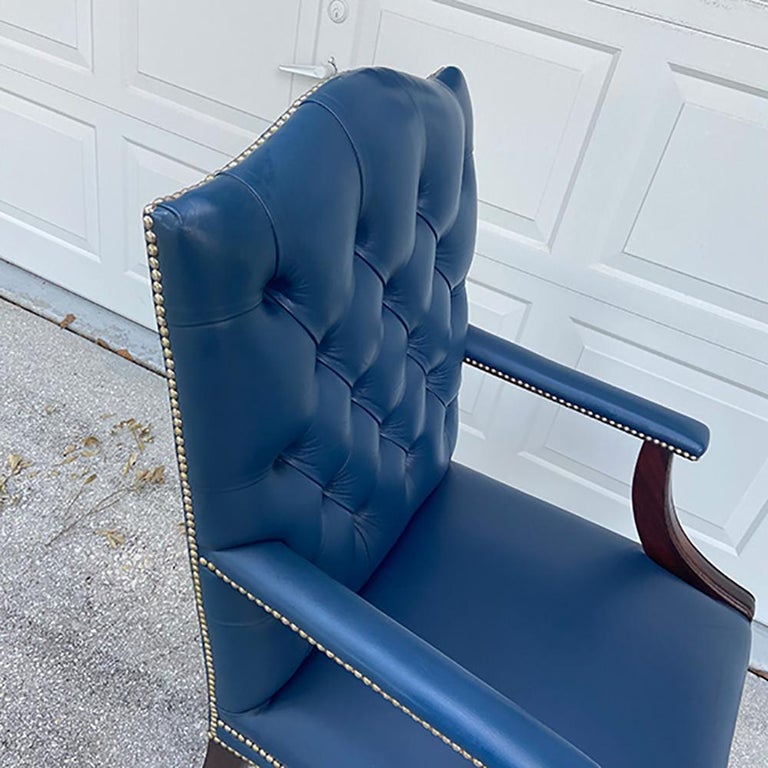British Leather Button Tufted Back Armchair For Sale at 1stDibs