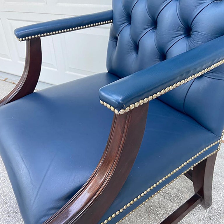 British Leather Button Tufted Back Armchair For Sale at 1stDibs
