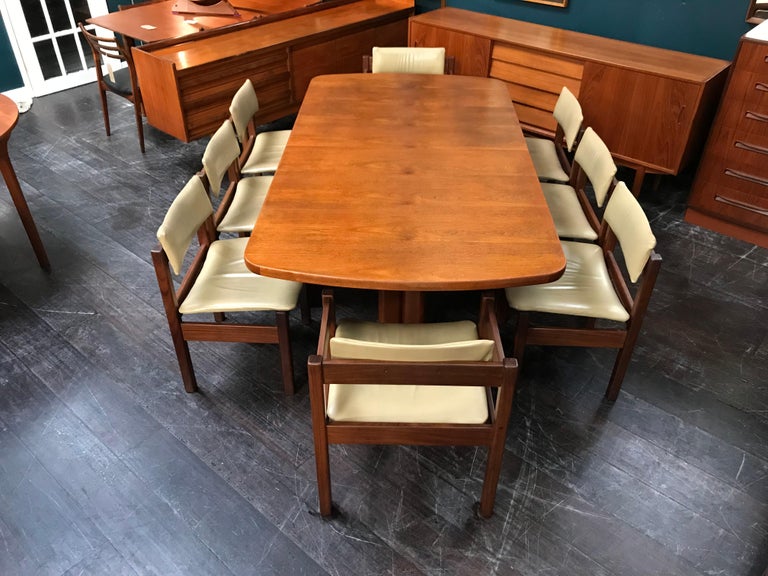 British Midcentury Teak Dining Table and 8-Leather Chairs by Gordon ...