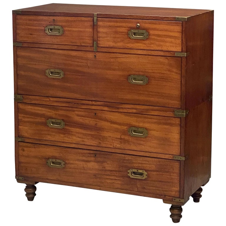 British Military Officer's Brass-Bound Campaign Chest of Mahogany at ...