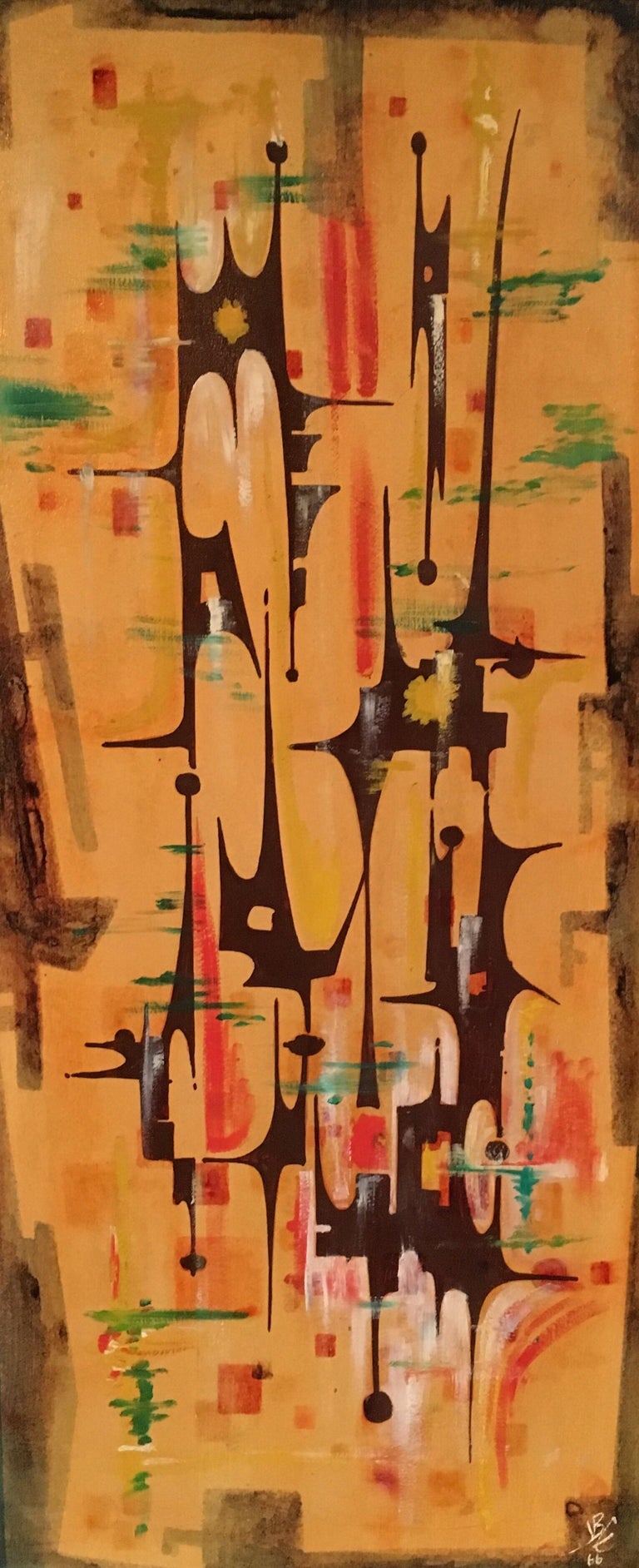 Unknown - Mid Century Atomic Abstract Oil Painting, Signed at 1stDibs