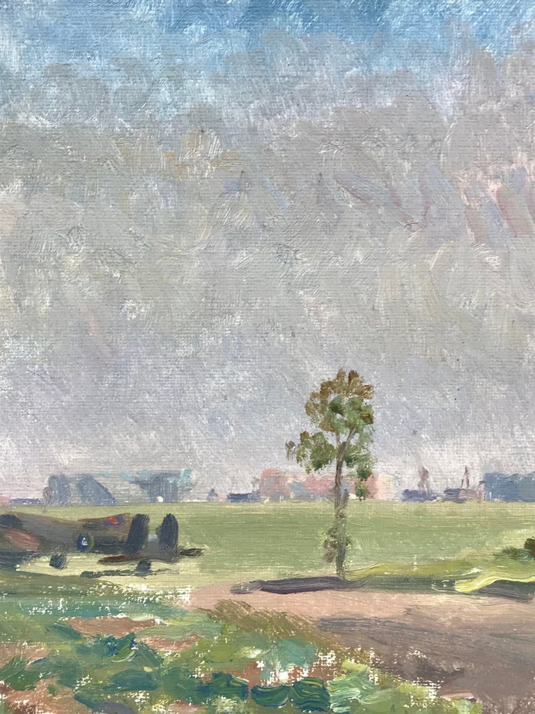 British School - Mid Century British Oil Painting - WW2 Plane in Field ...
