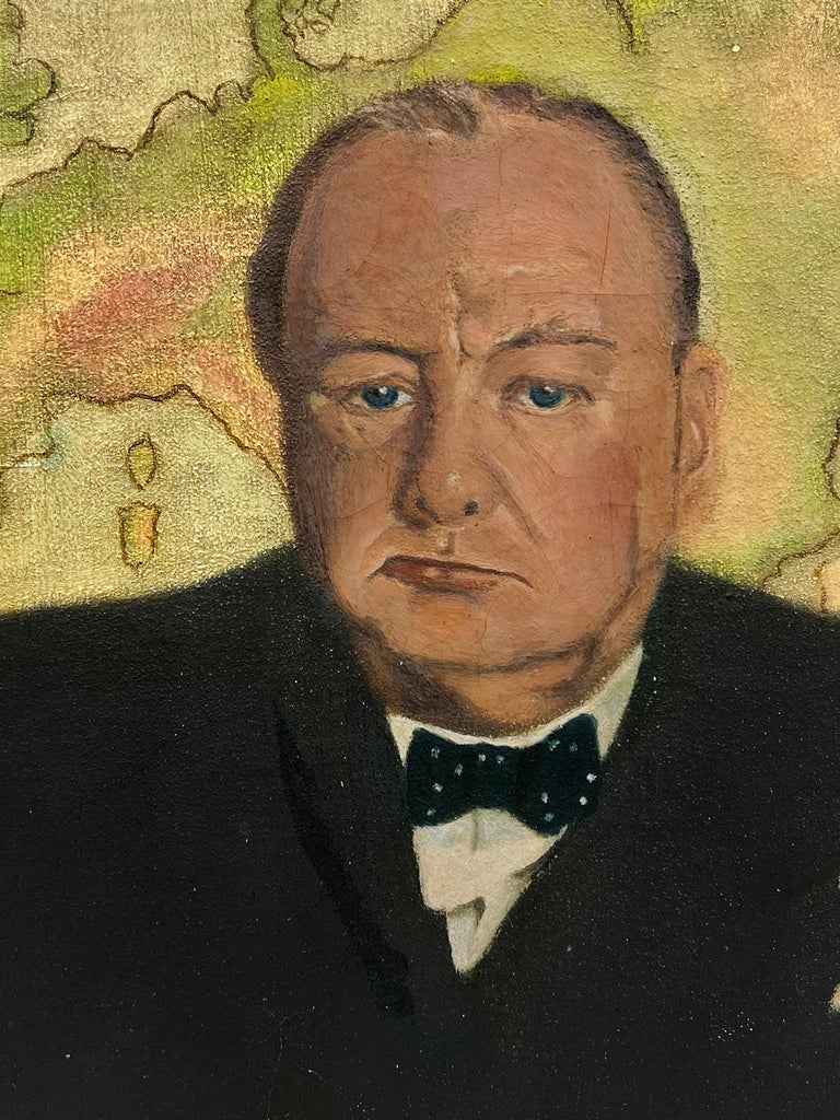 British School - Portrait of Winston Churchill Original Oil Painting We ...