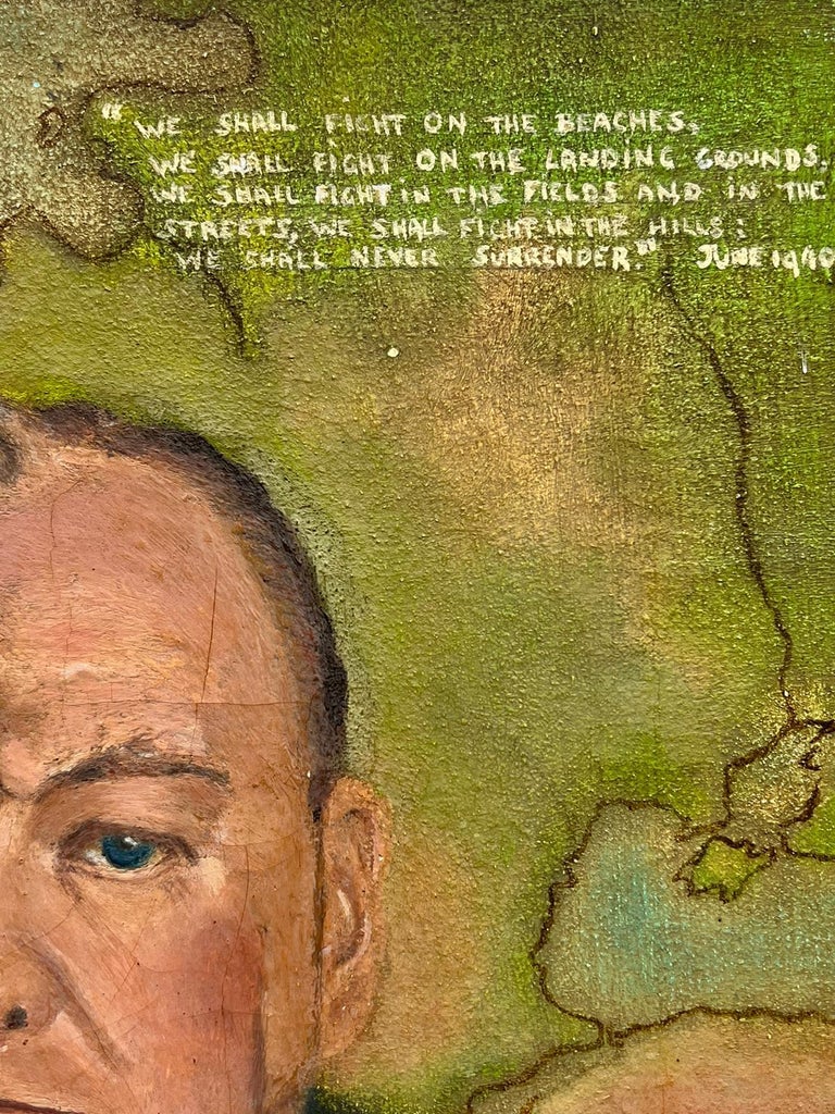 British School - Portrait of Winston Churchill Original Oil Painting We ...