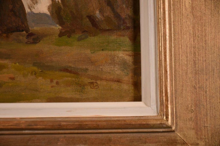 British School - MID CENTURY SIGNED OIL PAINTING - MOODY DUSKY MUTED ...