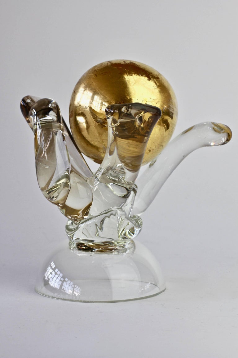 British Studio Art Glass 'Golden Globe' Sculpture signed by Adam ...