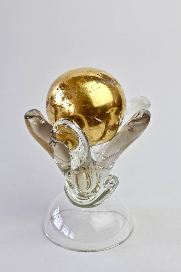 British Studio Art Glass 'Golden Globe' Sculpture signed by Adam ...