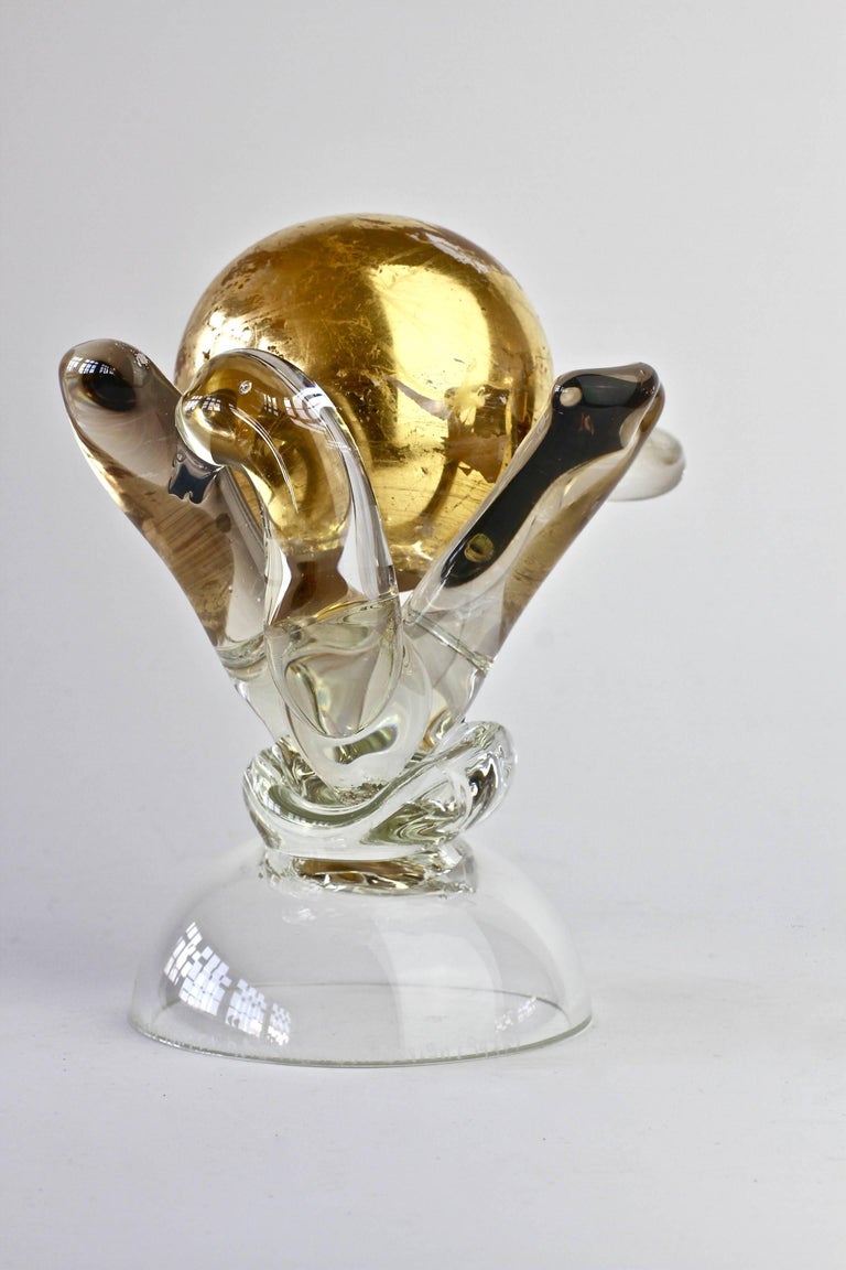 British Studio Art Glass 'Golden Globe' Sculpture signed by Adam ...
