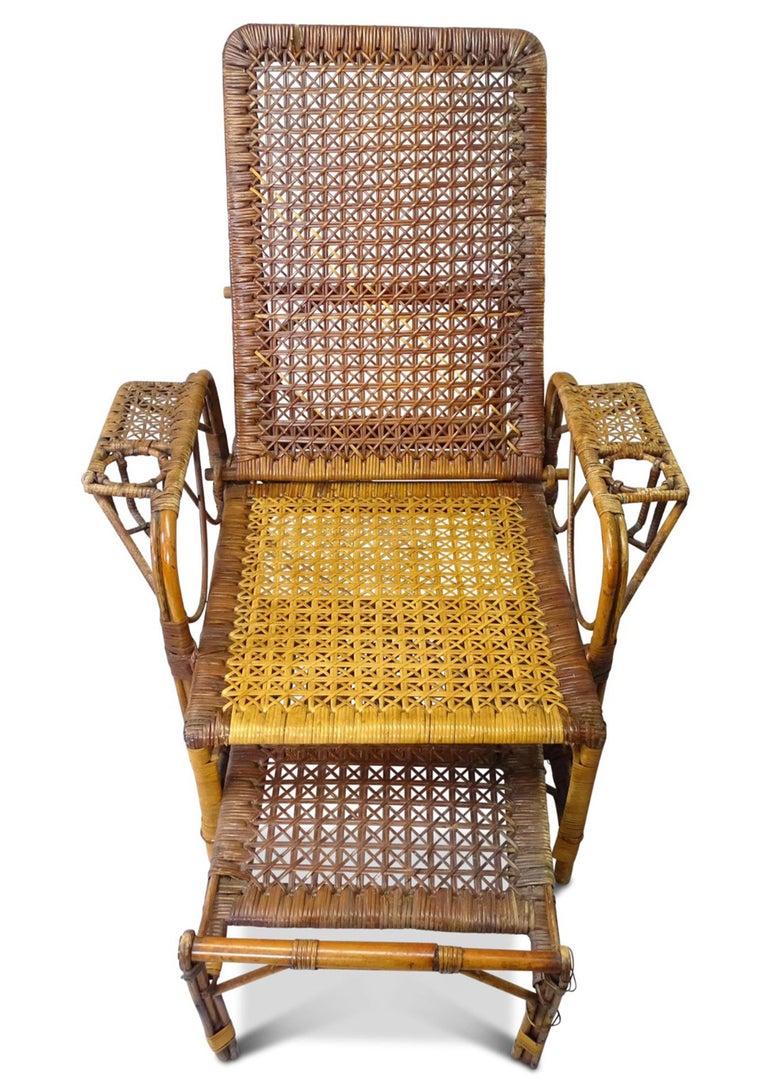 British Victorian Colonial Formed Bamboo and Cane Reclining Steamer ...