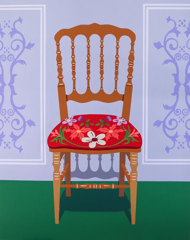 Britty Em - Red spindle chair - figurative painting For Sale at 1stDibs