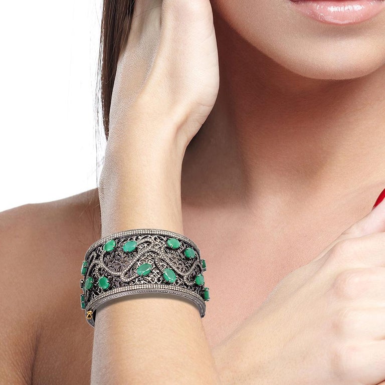 Broad Emerald and Diamond Cuff at 1stDibs | broad and diamond
