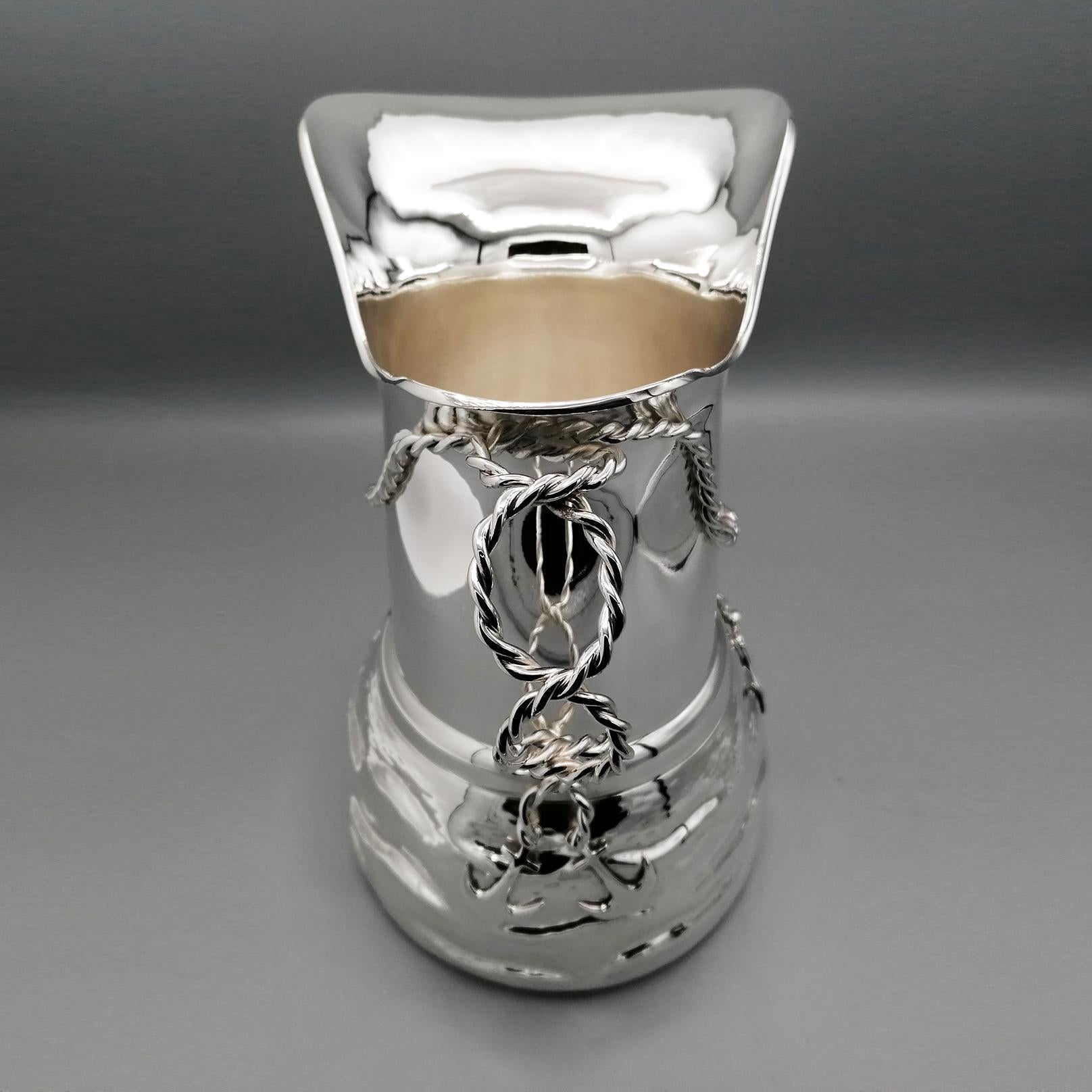 Solid 800 sterling silver Mare pitcher chiseled waves For Sale at 1stDibs
