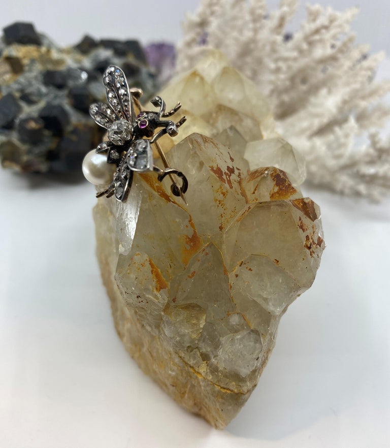 Broche Abeille En or 18 Carats, Argent, Diamants, Perle Fine, Vers 1850 ...