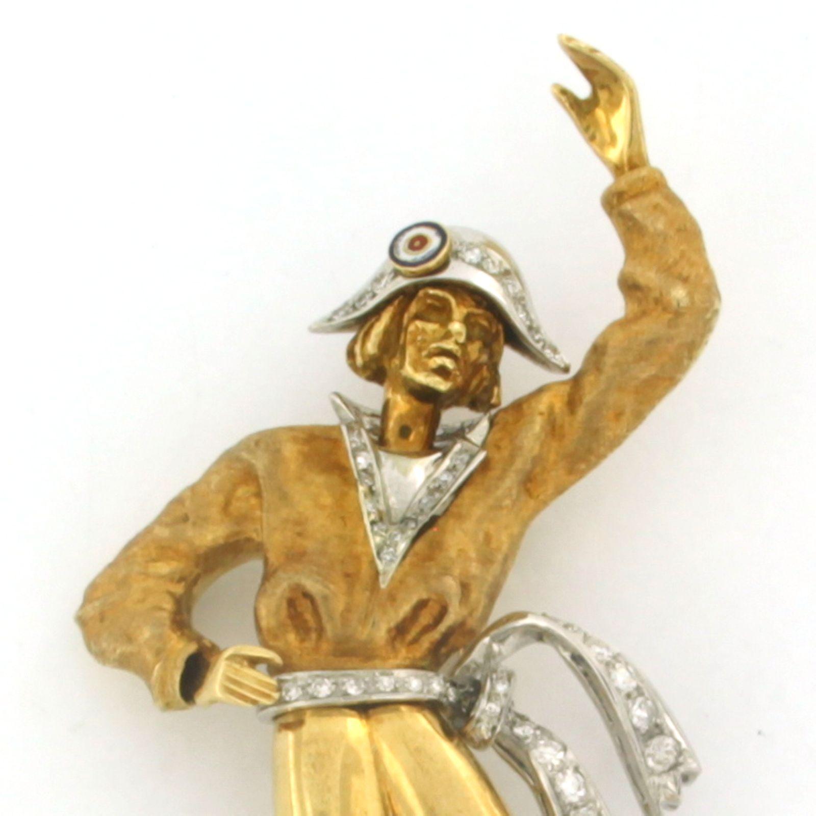 Broche with diamonds 18k bicolor gold For Sale at 1stDibs