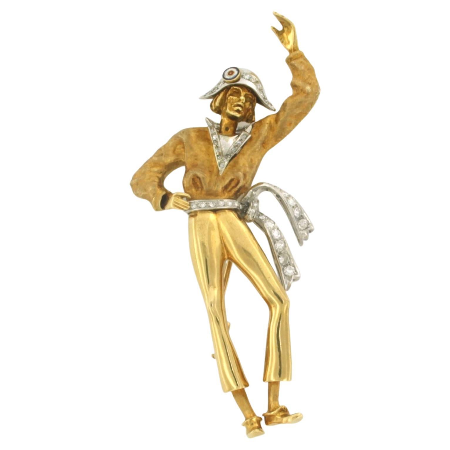 Broche with diamonds 18k bicolor gold For Sale at 1stDibs