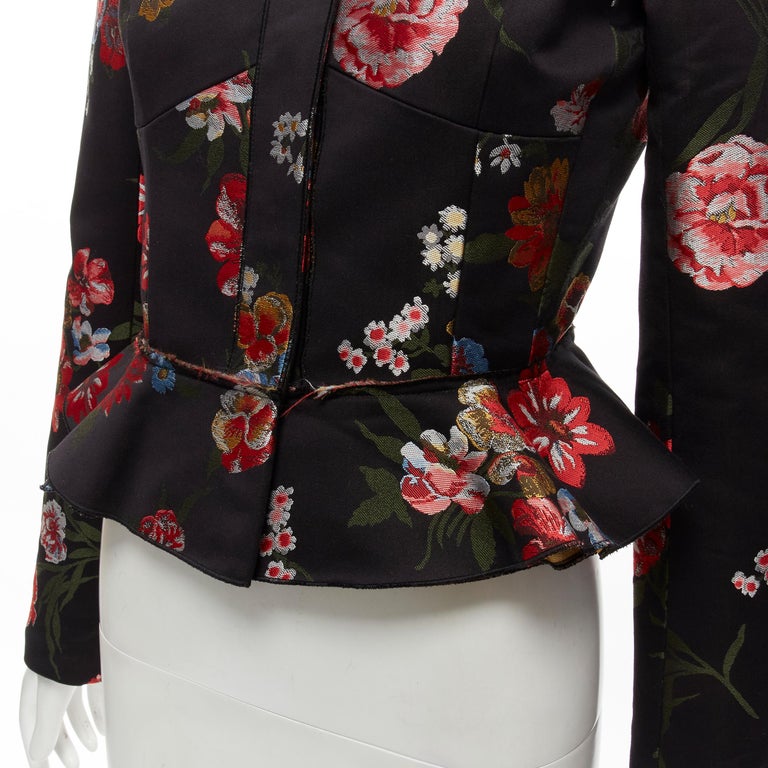 BROCK COLLECTION black floral jacquard fitted waist peplum jacket US2 S ...