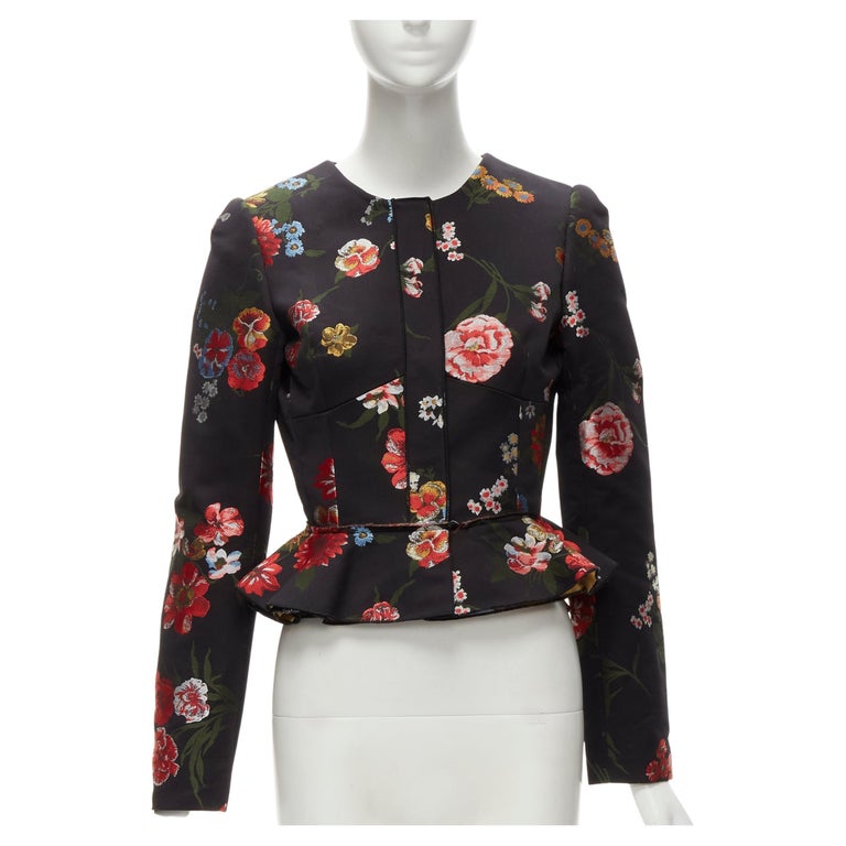 BROCK COLLECTION black floral jacquard fitted waist peplum jacket US2 S ...