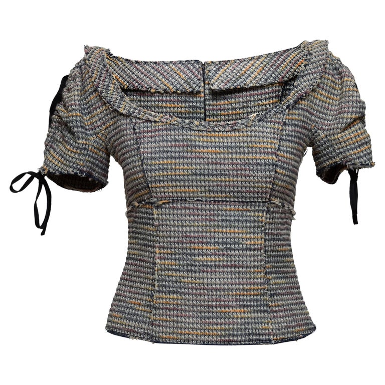 Brock Collection Grey and Multicolor Tweed Short Sleeve Top For Sale at ...