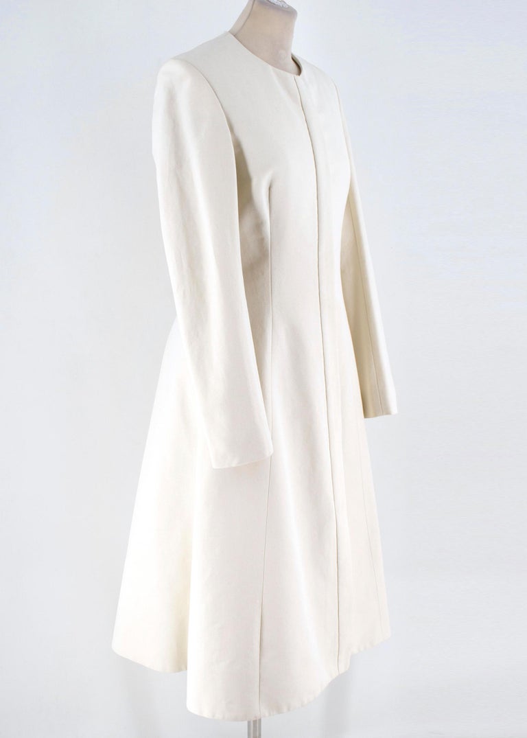 Brock Collection white collarless faille coat US 6 For Sale at 1stDibs